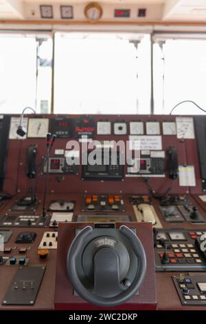 The Modern Ship’s Bridge control console with navigational equipment of ...