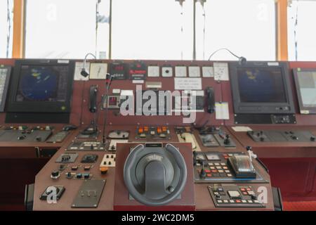 The Modern Ship’s Bridge control console with navigational equipment of ...