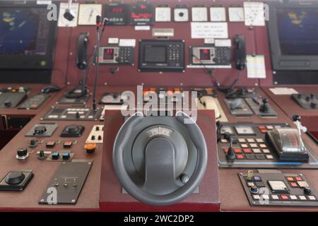 The Modern Ship’s Bridge control console with navigational equipment of ...