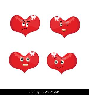 Heart funny cartoon character different pose. Cartoon red heart ...