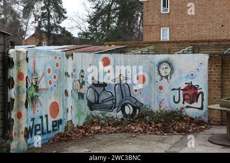 Sheerwater, Woking, Surrey. Wall mural with graffiti showing Paul ...