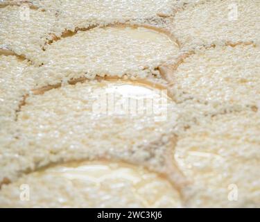 Cheese moulding, Pied-de-Vent cheese factory, Magdalen Islands, Quebec ...