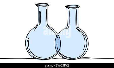 Two neck round bottom flask one line continuous drawing. Laboratory ...