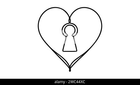 Heart shaped continuous line key icon. Vector minimalist illustration ...