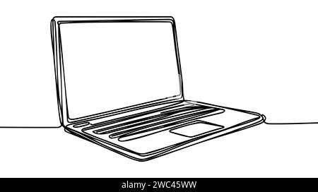 Open laptop. One line continuous laptop. Line art, outline, single line ...