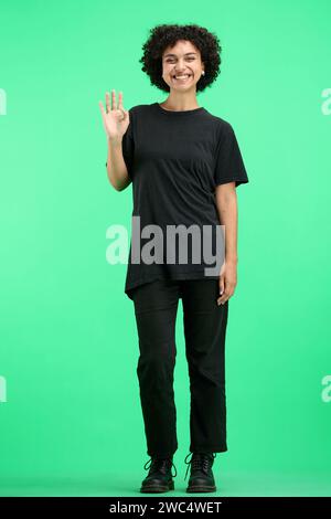 Stylish mature woman waving hand on red background Stock Photo - Alamy