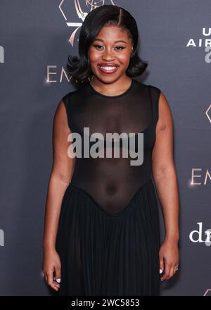 Dominique Fishback arrives at the 75th Primetime Emmy Awards on Monday ...
