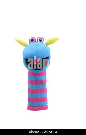 Funny sock puppet for show on hand against white background Stock Photo ...