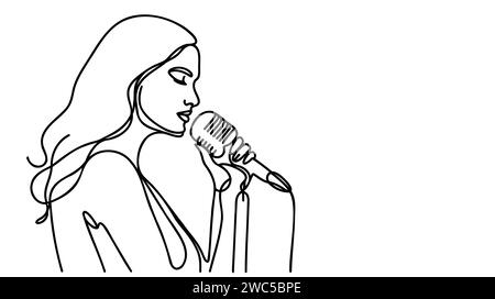 Woman sing a song continuous one line drawing of singer music person ...