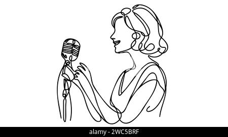 Woman sing a song continuous one line drawing of singer music person ...