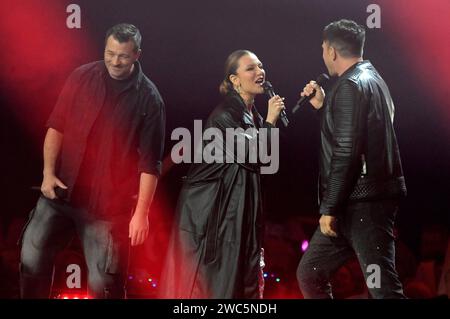 Achim Petry, Joelina Drews und Lucas Cordalis beim Auftritt in der ARD ...