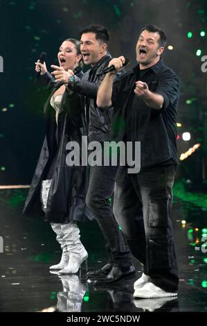 Achim Petry, Joelina Drews und Lucas Cordalis beim Auftritt in der ARD ...