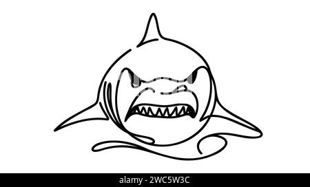 Single one line drawing sharks fish. Shark animals, scary jaws and ...