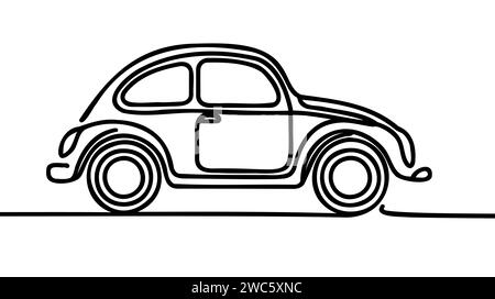 Abstract small car in continuous line art drawing style. Minimalist ...