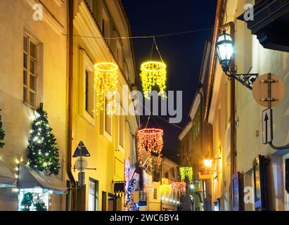 Holiday decorations of Stikliu street in Vilnius. Lithuania Stock Photo ...