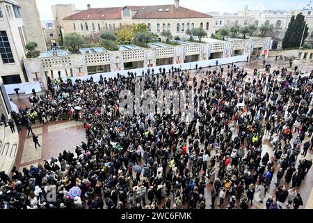 Jerusalem, Israel. 14th Jan, 2024. A woman hugs (R) Rachel Goldberg ...