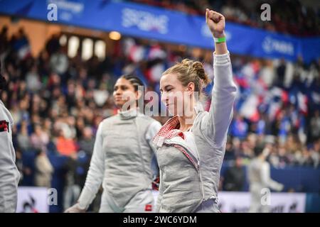 Pauline RANVIER of France celebrates during 2026 European Fencing ...