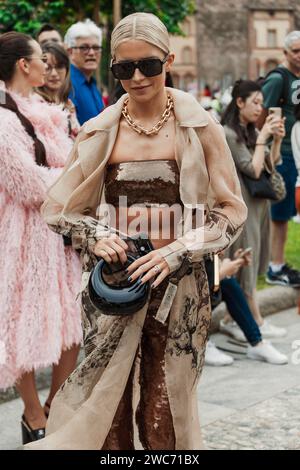 Caroline Daur street style outfit before Fendi Fashion Show at Milan ...