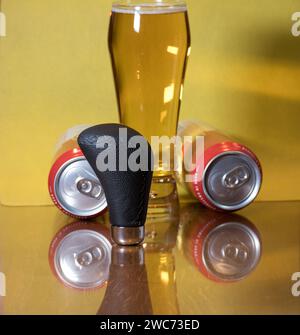 the choice between alcohol and driving, beer by the glass and cans and ...