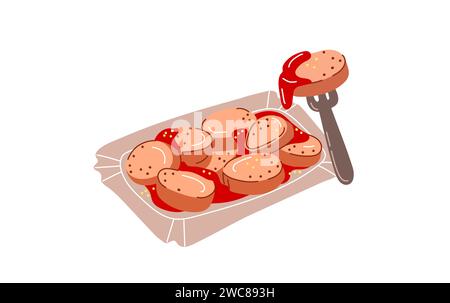 Currywurst german finger food with tomato sauce.Vector illustration ...