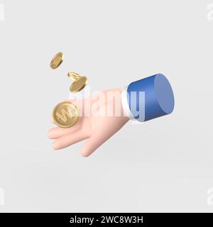 Hand to toss coins from the palm of your hand 3d object Stock Photo - Alamy