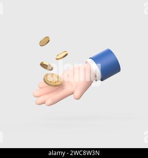 Hand to toss coins from the palm of your hand 3d object Stock Photo - Alamy