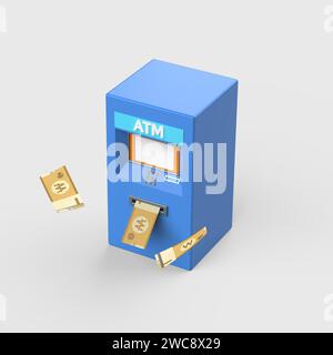 ATM machine 3d object with bills and bills flying Stock Photo - Alamy