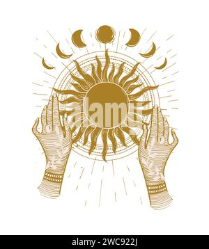 Esoteric symbols of the sun. Celestial signs. Vector illustration in ...