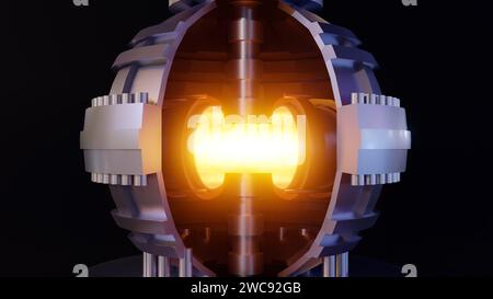 A 3d rendering of miniaturized model of a fusion reactor, showcases a ...