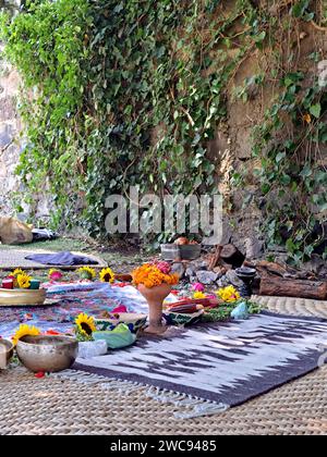 Space prepared to do a holistic ceremony with rituals to direct energy ...