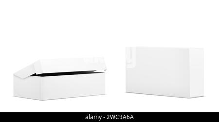 White blank cardboard box with flip top, realistic vector illustration ...