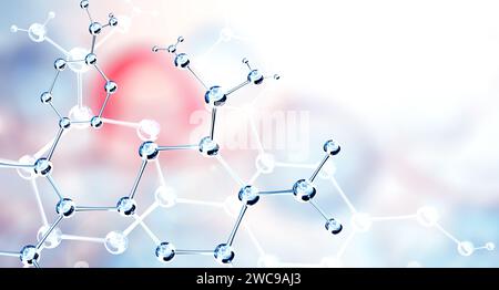 Horizontal banner with model of abstract molecular structure ...