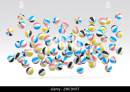 Many of flying beach balls isolated on white background. 3d rendering ...