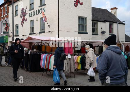 21st January 2022: Market day in Hucknall, Nottinghamshire. The town is ...