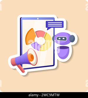 Marketing automation illustration. Loudspeaker, robot, segment, message ...