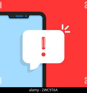 Cartoon smart phone with alert notice on email. Flat simple trend ...