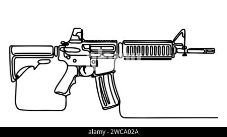 Automatic assault rifle one line continuous drawing. Various modern ...