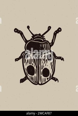 Handmade linocut insect motif clipart in folkart scandi style. Simple ...