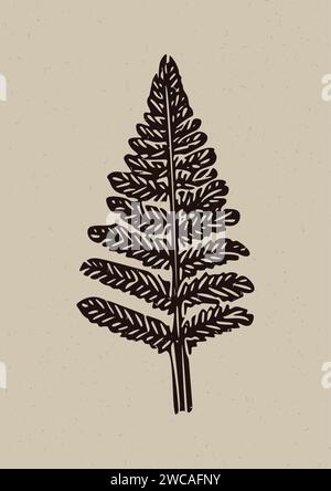 Handmade linocut fern motif clipart in folkart scandi style. Simple ...