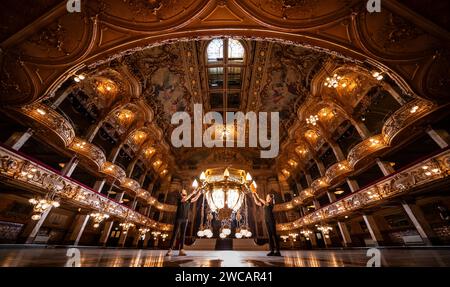 Tower ballroom team members Jordan Stimpson and Jennifer Allinson clean ...