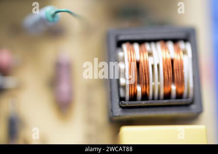 interior of LED TV Television main board power circuit, wires ...