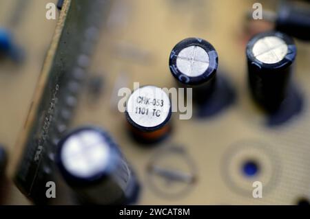 interior of LED TV Television main board power circuit, wires ...
