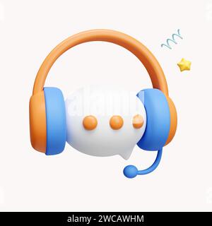 3d headphones with help text box. Customer support. Hotline service for ...