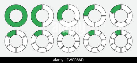 Set of outline donut charts segmented on 6 equal parts. Infographic ...