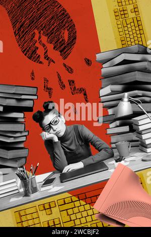 Vertical creative collage poster sitting young man confused hypnosis ...