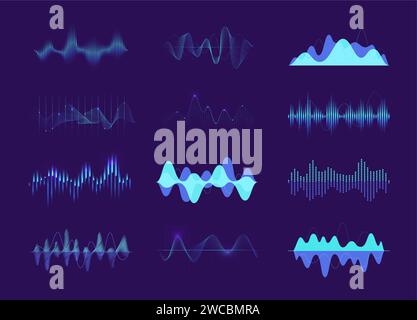 set of audio waveforms or sound waves, speech, noise or music symbol vector illustration Stock ...