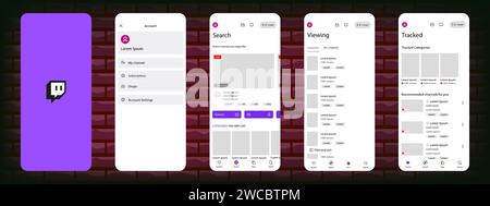 Twitch mobile interface. Twitch screen social media, streaming platform ...