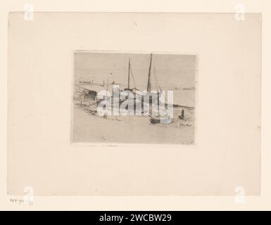 Two ships with swords on the beach, print maker: Frans Hens, 1866 ...