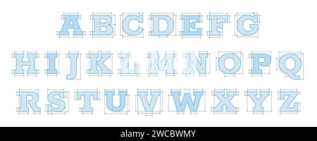 Architect alphabet, blueprint geometric letters, construction plan font ...