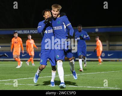 GOAL 1-0, Jimmy Jay-Morgan of Chelsea U21 goal celebration with Kiano ...